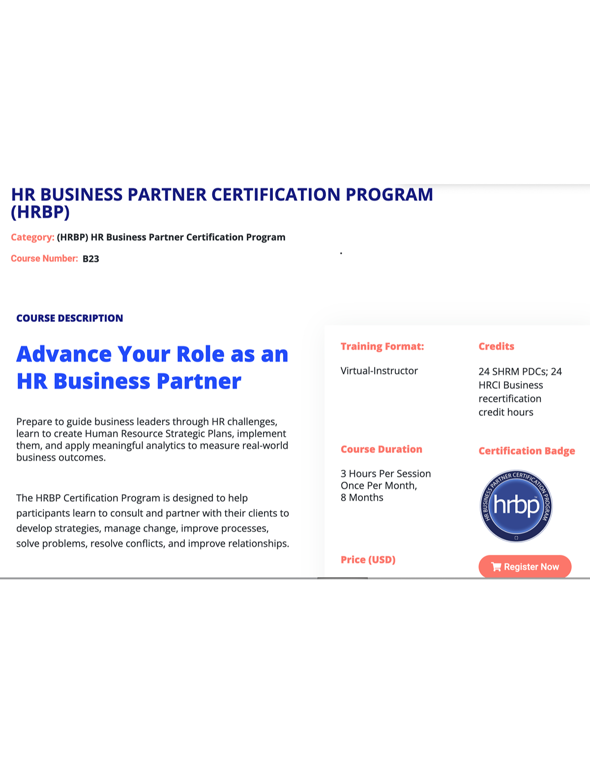 HR BUSINESS PARTNER CERTIFICATION PROGRAM (HRBP)